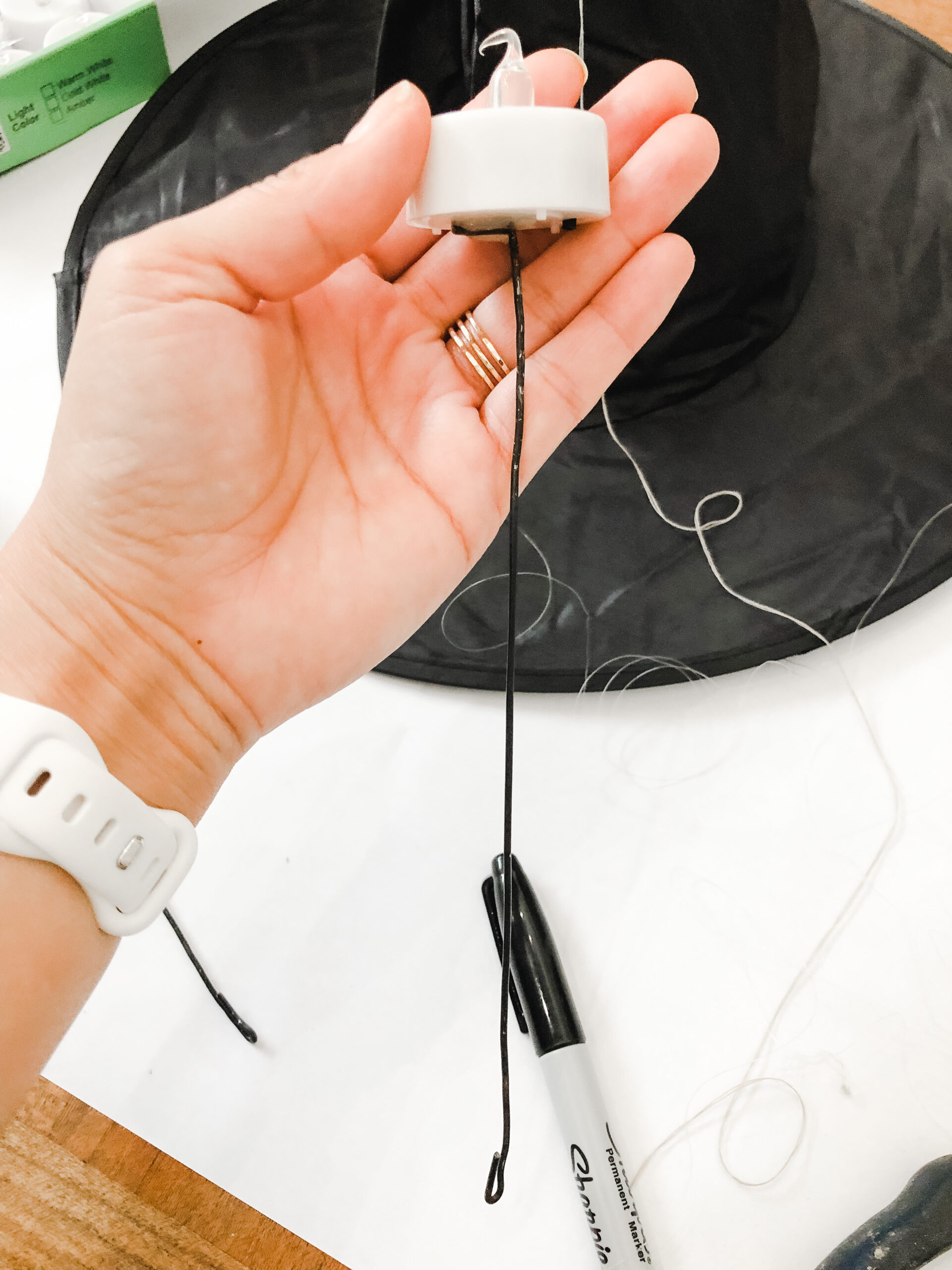 DIY Floating Witch Hats with Lights for Halloween - White Oak Shop