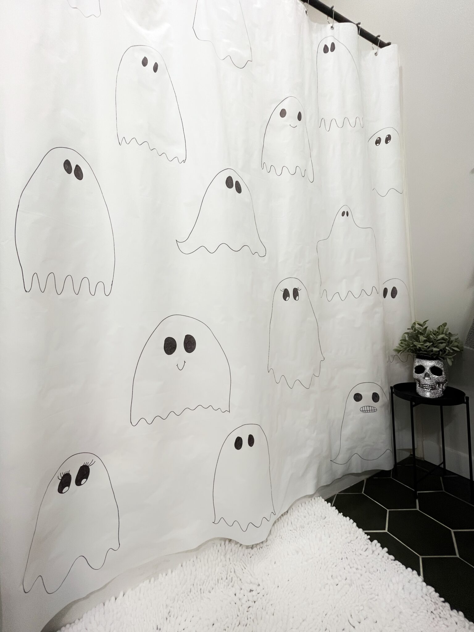 DIY Ghost Shower Curtain - White Oak Shop